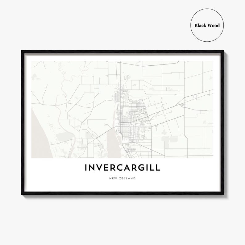 Invercargill Map Landscape Print, New Zealand Poster, Southland Wall ...