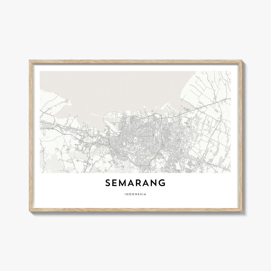 Semarang Map Landscape Print, Art Deco Indonesia Poster, Java Wall Art ...