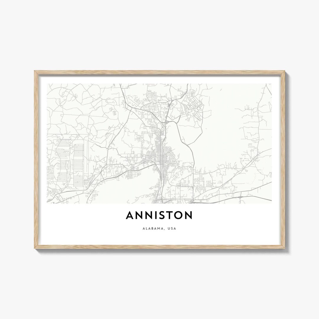 Anniston Map Landscape Print, Alabama Poster, Calhoun County Wall Art ...