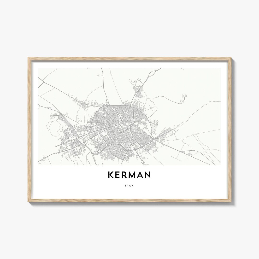 Kerman Map Landscape Print, Iran City Poster, Persian Wall Art, Custom ...