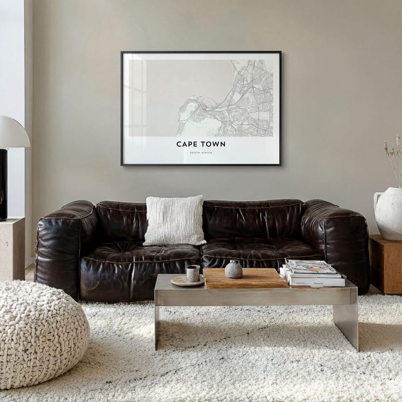 Cape Town Map Landscape Print, South Africa Poster, Mother City Wall ...