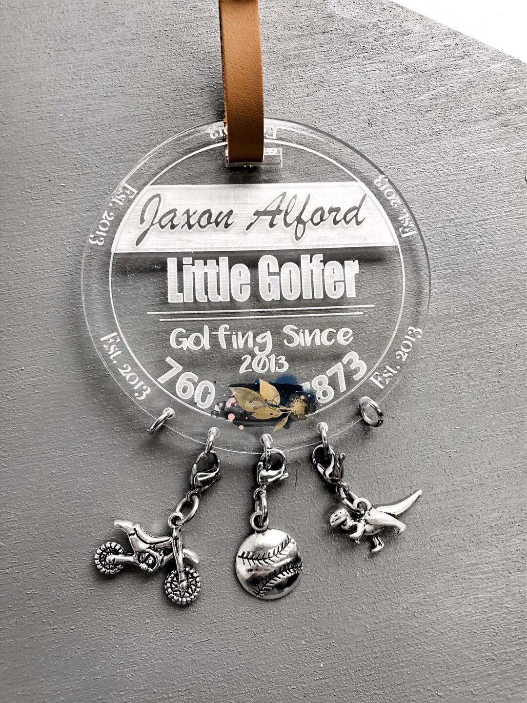 Circle Golf Bag Tag With Charms | Personalized | Bag Tag | - Etsy