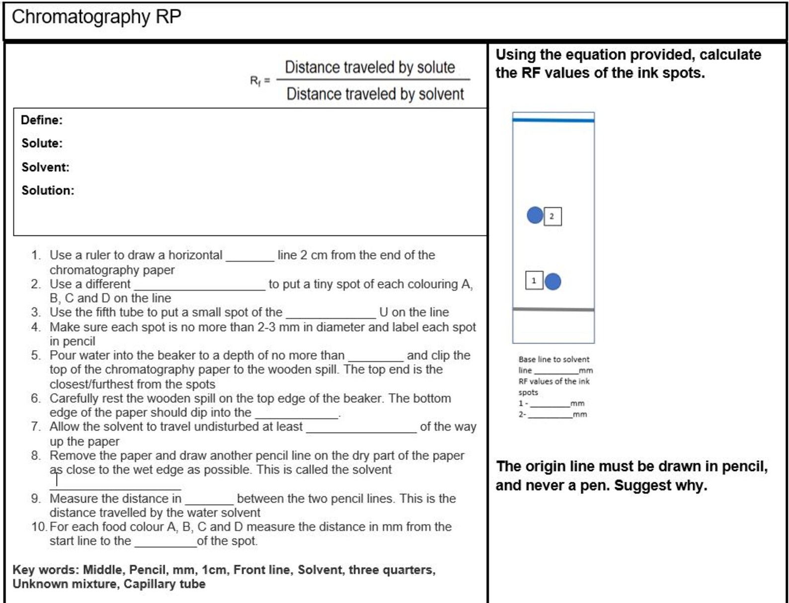 GCSE CHROMATOGRAPHY Required Practical Revision Sheet With Answers - Etsy
