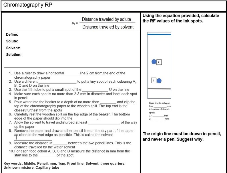 GCSE CHROMATOGRAPHY Required Practical Revision Sheet With Answers - Etsy