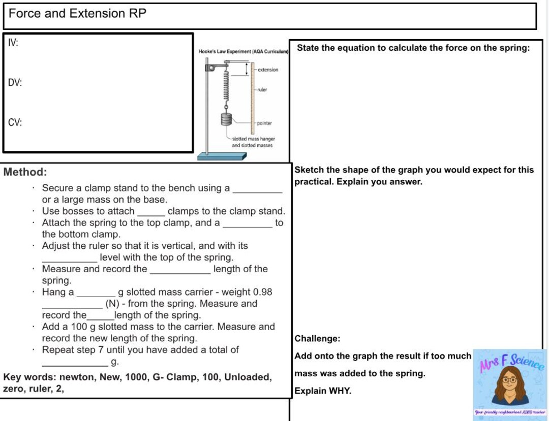 GCSE HOOKES LAW Required Practical Worksheet With Answers - Etsy
