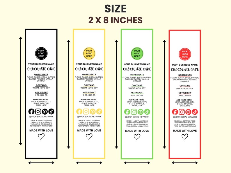 Cake Label Template | 6X Mini Cake Tin Label Template | Editable Bakery ...