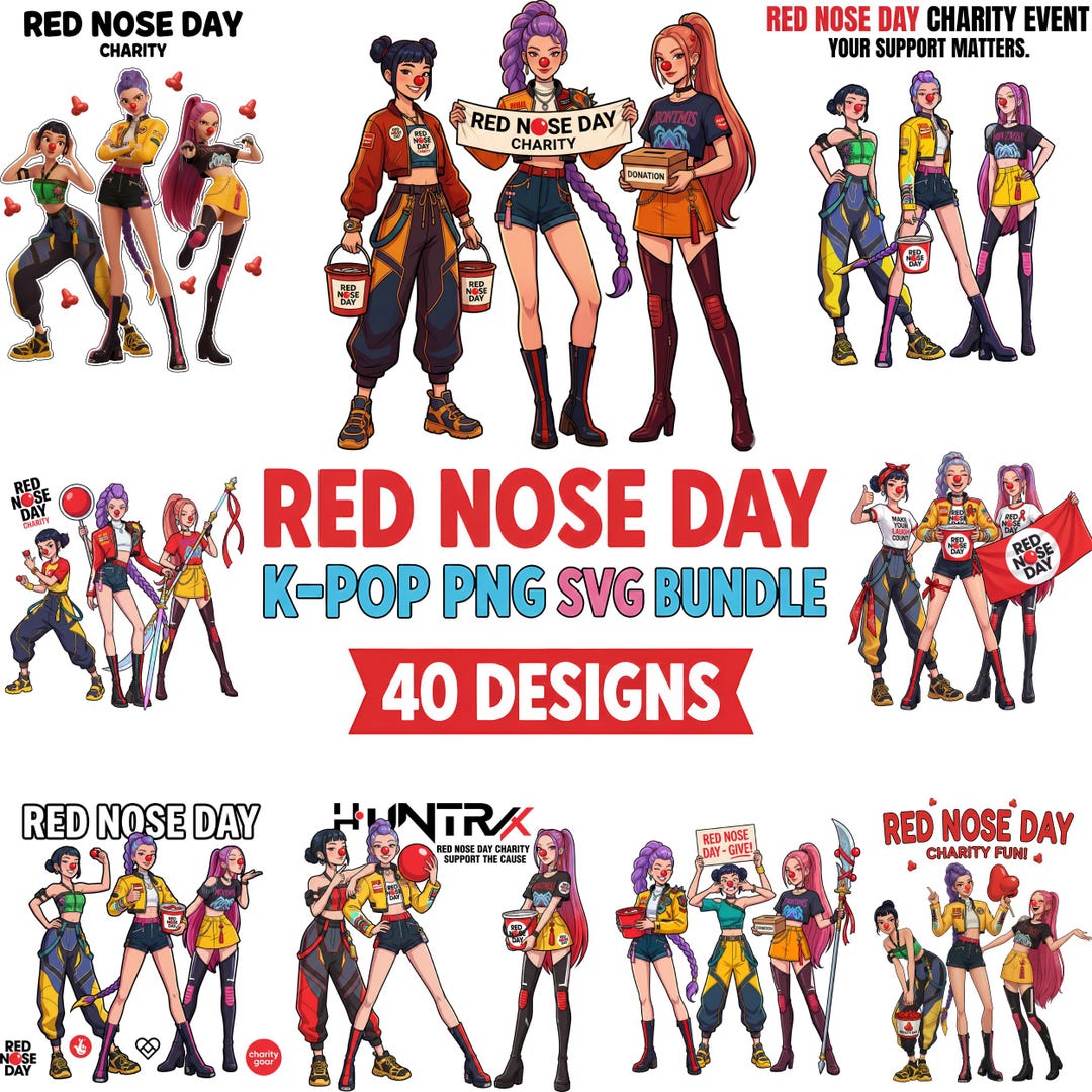 K-pop Red Nose Day PNG SVG Bundle | 40 Designs | T-shirts, Stickers ...