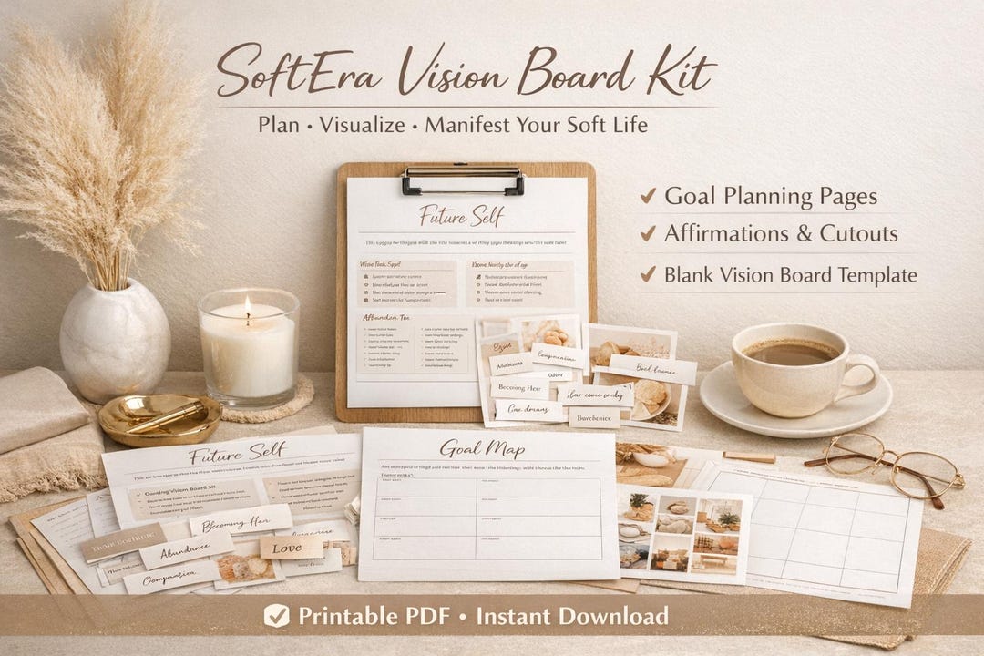 Vision Board Kit Printable PDF, Soft Life That Girl Planner ...