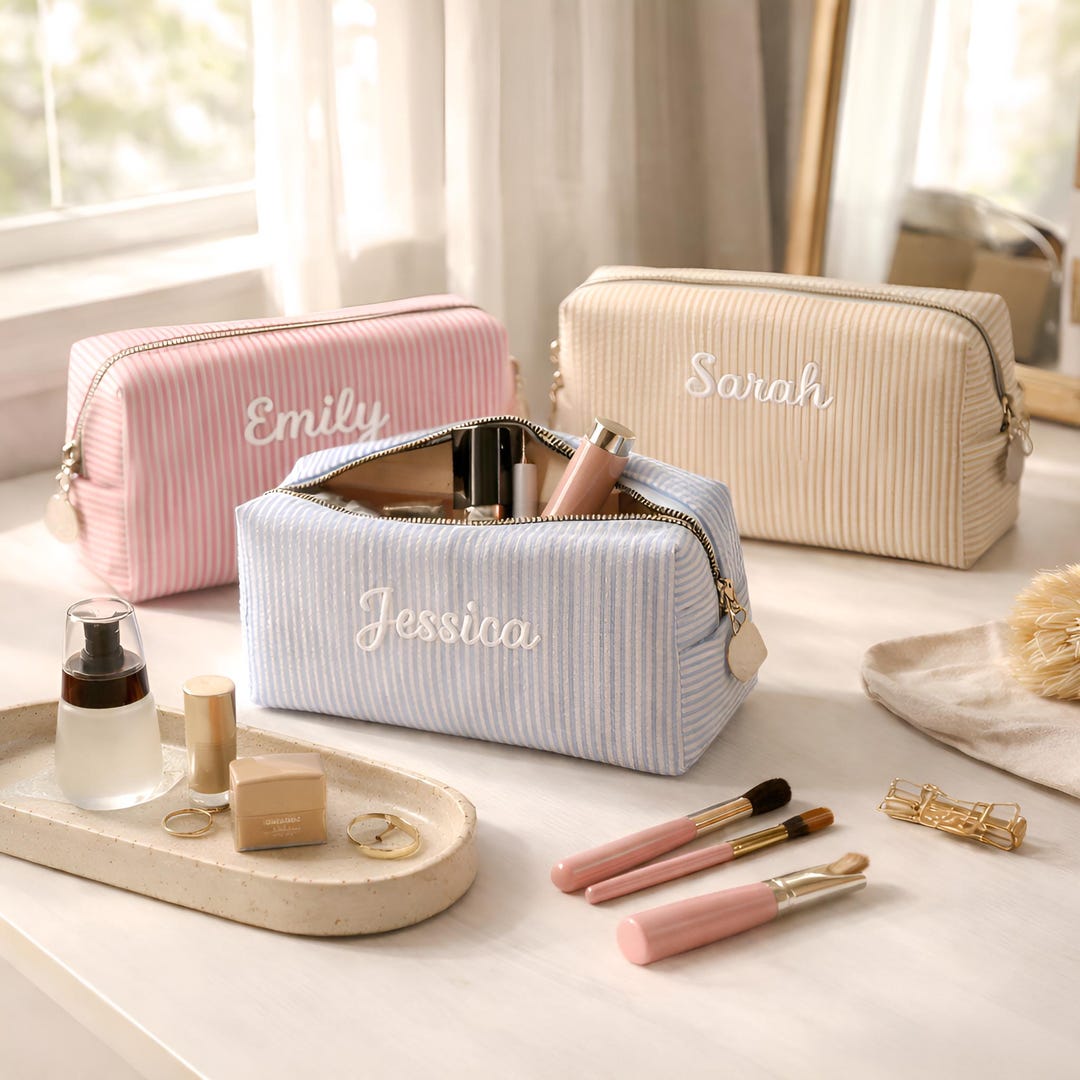 Personalized Makeup Bag With Name, Embroidered Cosmetic Pouch, Custom ...