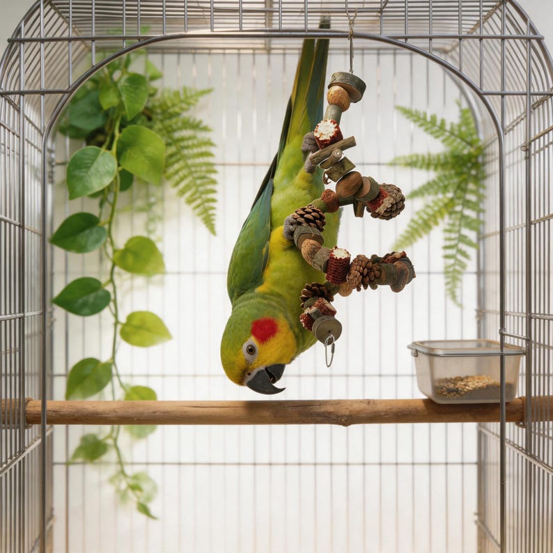 Handmade Natural Nut & Wood Parrot Chew Toy | Hanging Foraging ...