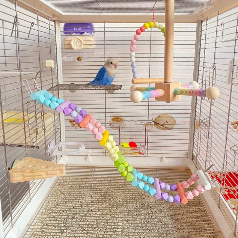 Handmade Bird Toy,macaron Color Parrot Swing Perch Set | Pastel Wooden ...