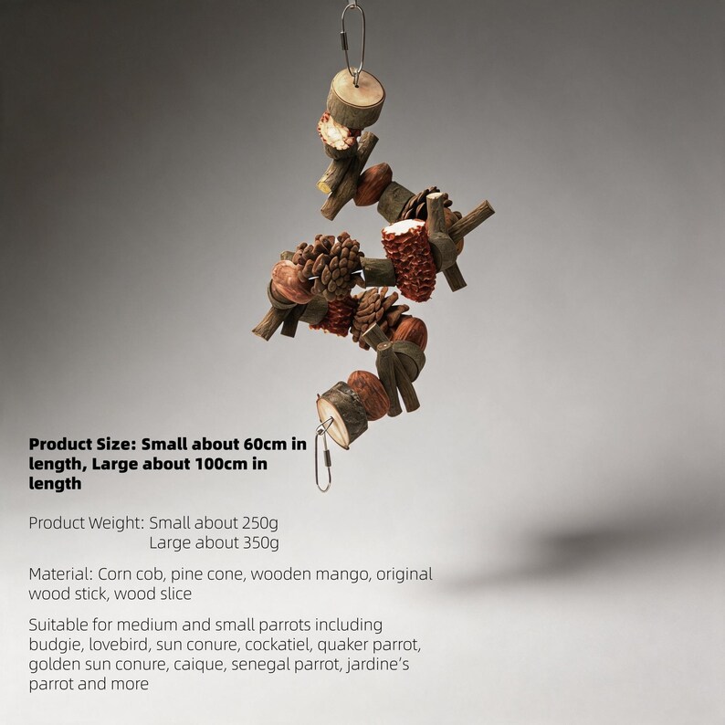 Handmade Natural Nut & Wood Parrot Chew Toy | Hanging Foraging ...