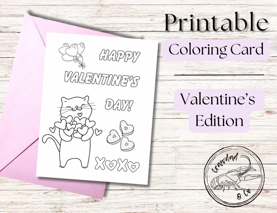 Kids Valentine's Day Coloring Card, DIY Craft (printable Download) - Etsy