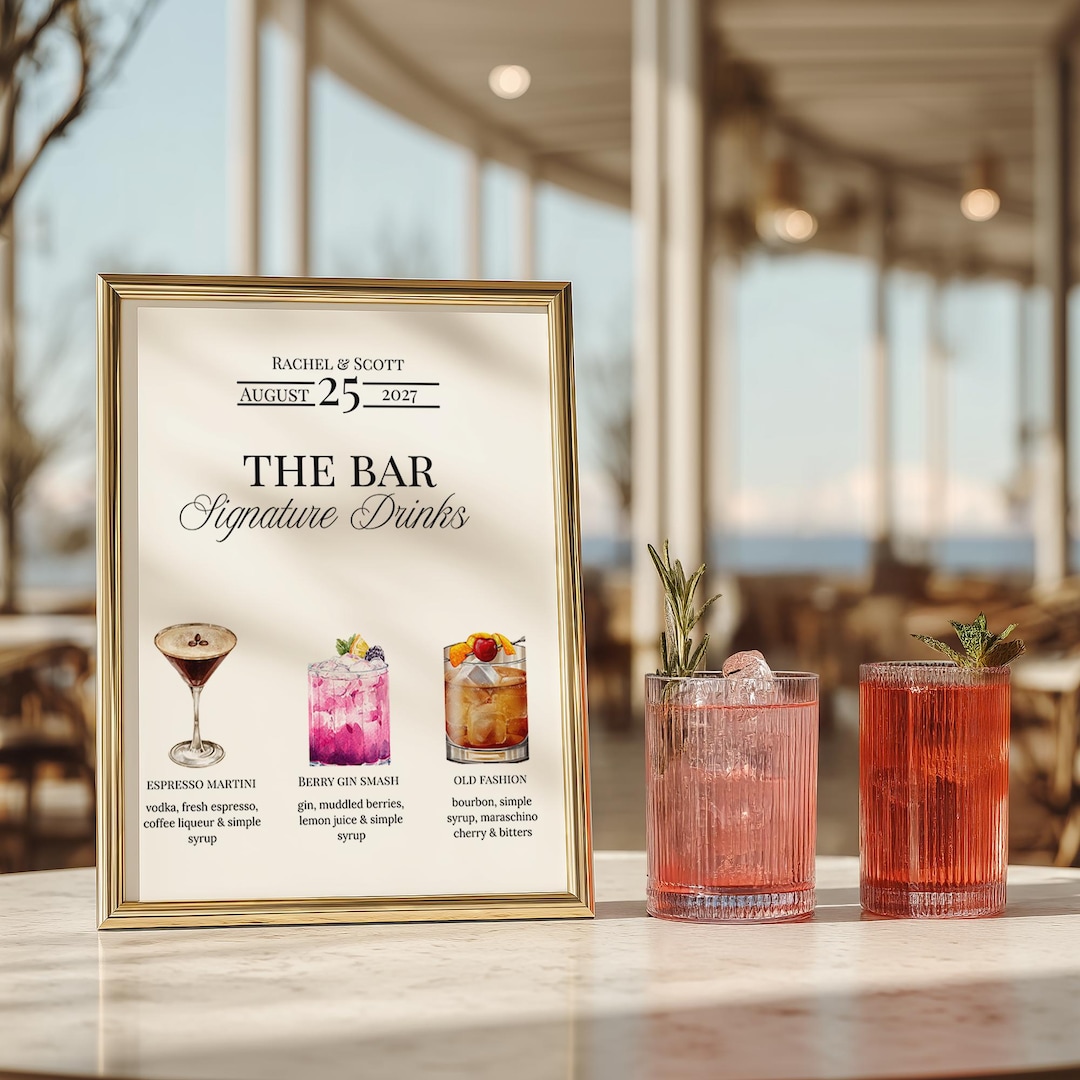 Bar Sign Template, Wedding Drink Menu Template, Printable Bar Sign ...