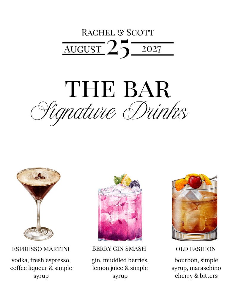 Bar Sign Template, Wedding Drink Menu Template, Printable Bar Sign ...