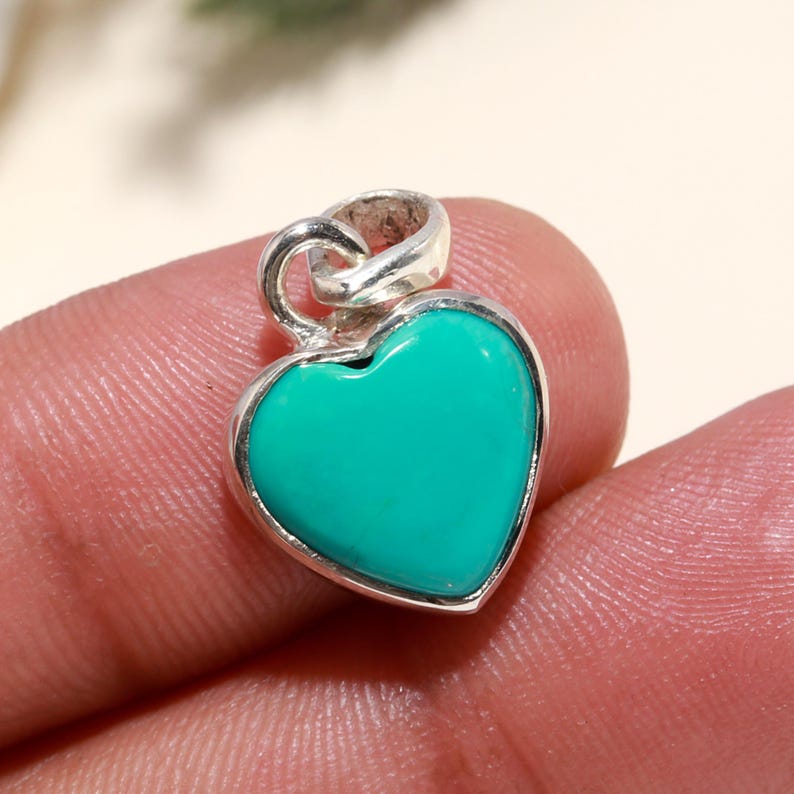 Buy Turquoise Heart Pendant Necklace, 925 Sterling Silver Heart Charm ...