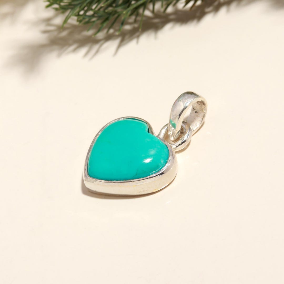 Buy Turquoise Heart Pendant Necklace, 925 Sterling Silver Heart Charm ...