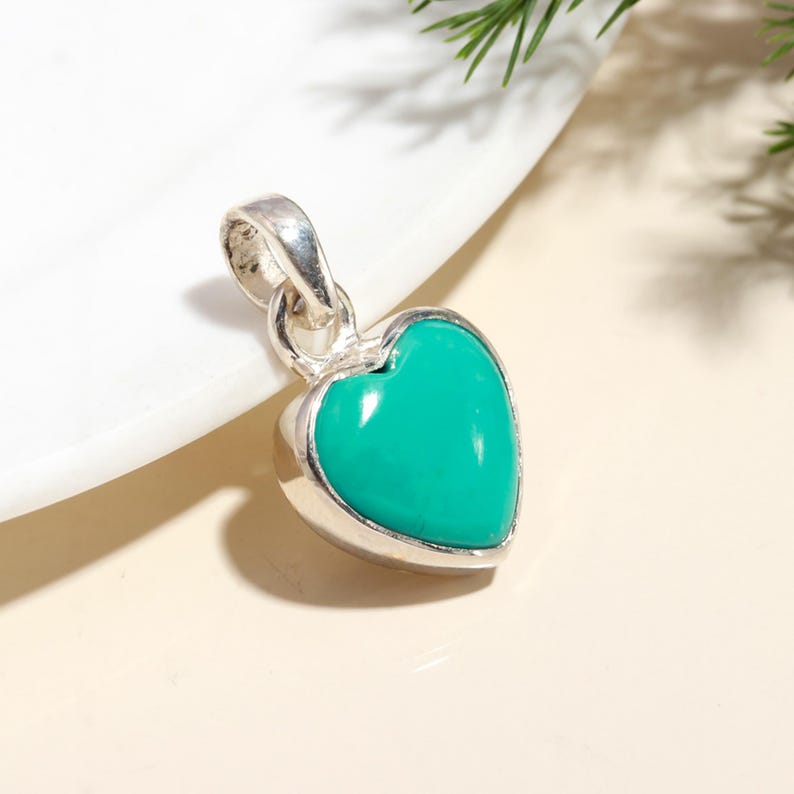 Buy Turquoise Heart Pendant Necklace, 925 Sterling Silver Heart Charm ...