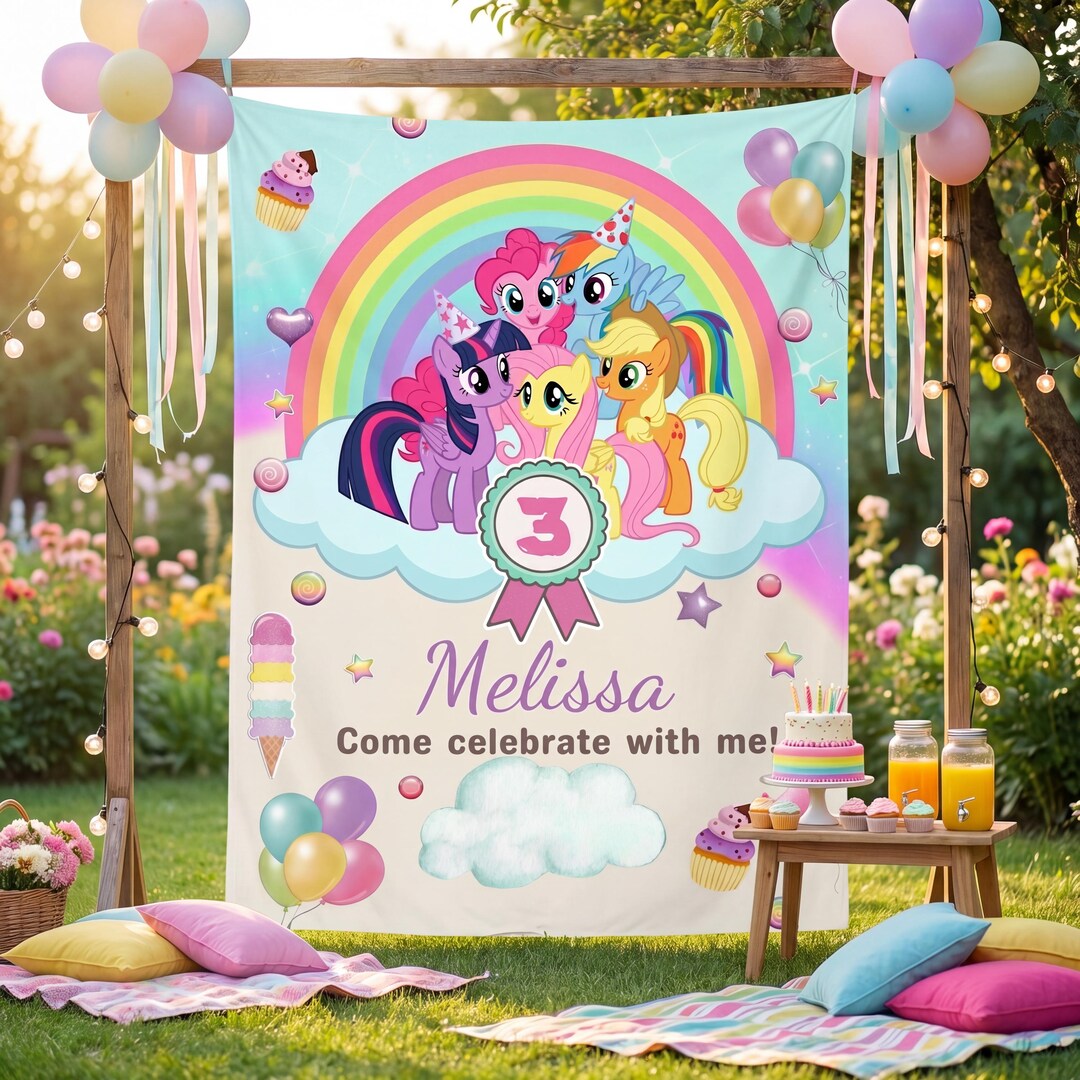 Personalized Pony Backdrop, Custom MLP Birthday Party Banner ...