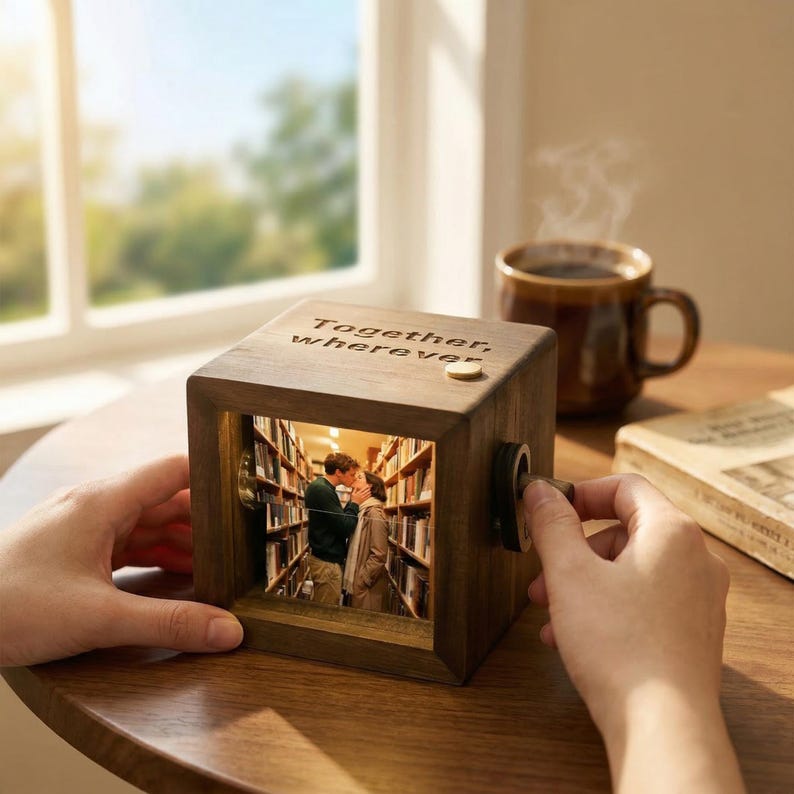 Personalized Photo Flipbook Animation Box, Custom Wooden Crank Photo ...
