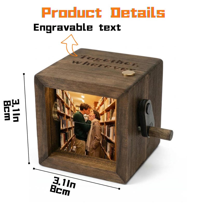 Personalized Photo Flipbook Animation Box, Custom Wooden Crank Photo ...