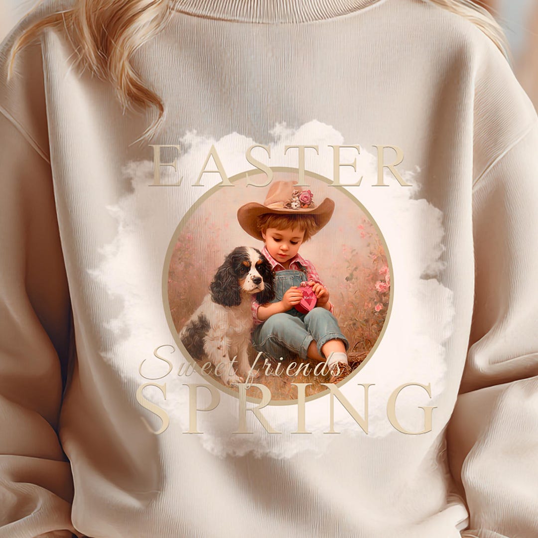 Cowboy & Cocker Spaniel Easter PNG, Retro Spring Toddler Apparel ...