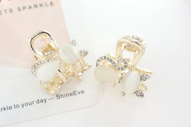 Gold Cat Mini Hair Claw,set of 2, Rhinestone Kitty Accessories - Etsy