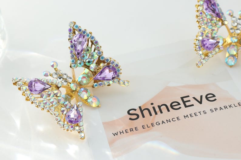 Flutter Butterfly Hair Clip, Moving Rhinestone Barrette, Fairycore ...
