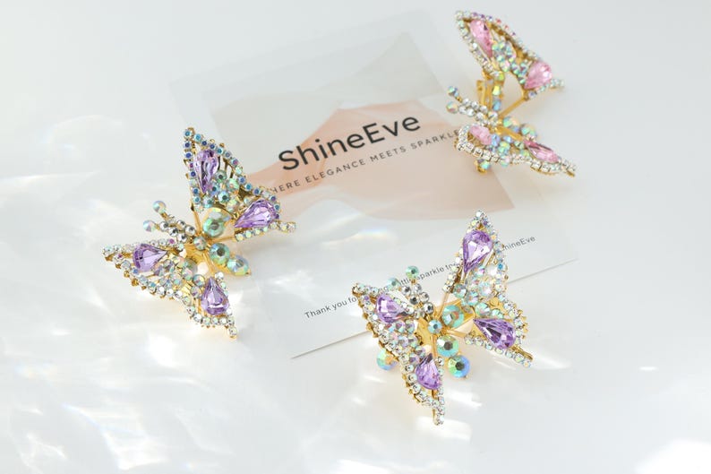 Flutter Butterfly Hair Clip, Moving Rhinestone Barrette, Fairycore ...
