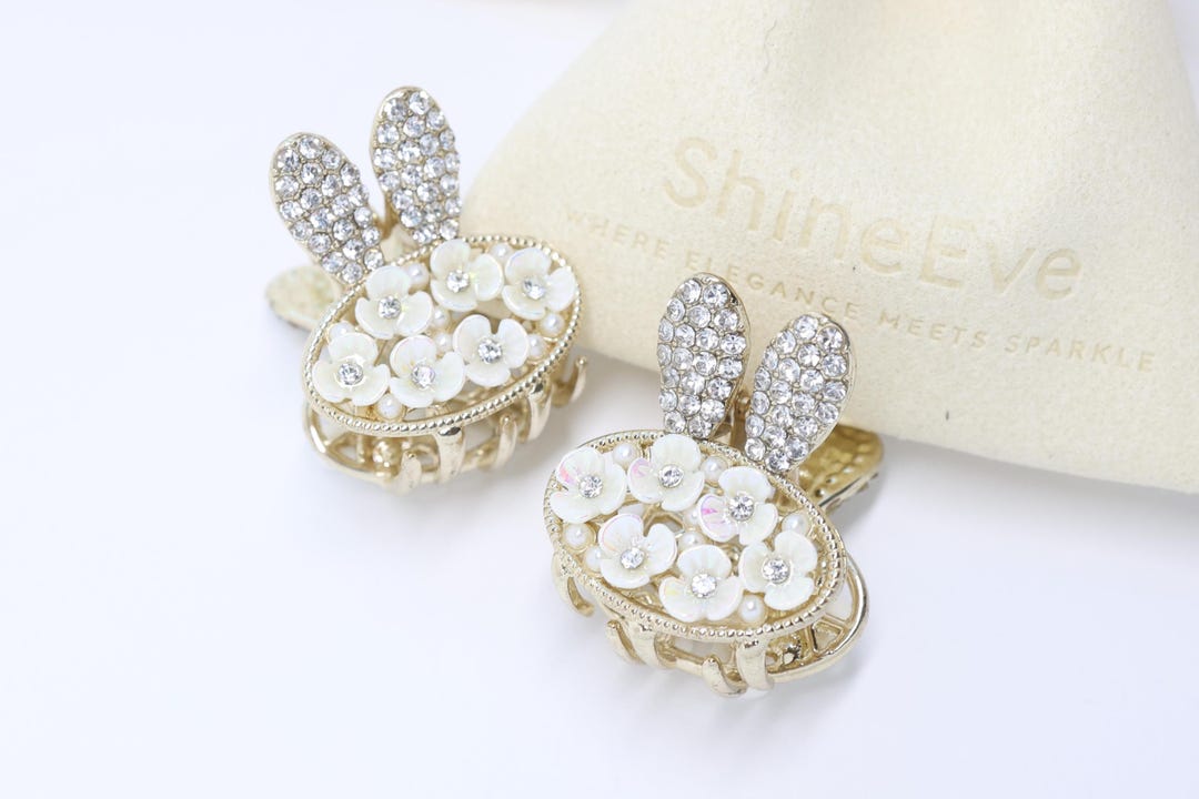 Pearl Bunny Hair Claw Clip, Gold Rhinestone Easter Accessory - Etsy