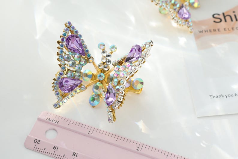Flutter Butterfly Hair Clip, Moving Rhinestone Barrette, Fairycore ...