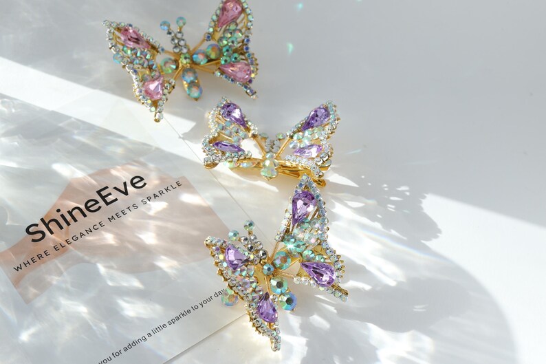 Flutter Butterfly Hair Clip, Moving Rhinestone Barrette, Fairycore ...