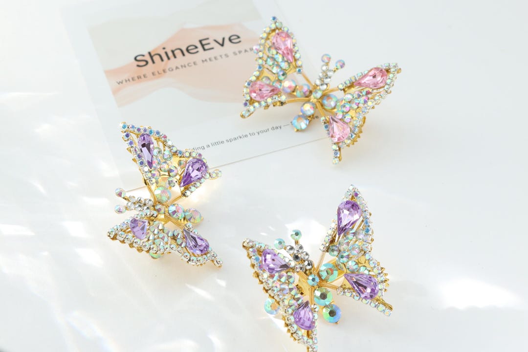 Flutter Butterfly Hair Clip, Moving Rhinestone Barrette, Fairycore ...