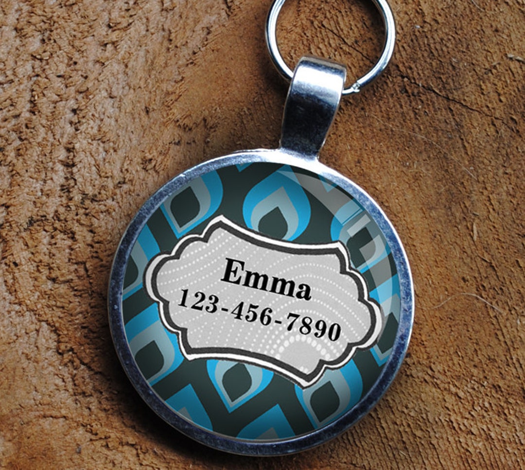 Pet Id Tag Blue Patterned Colorful Round Dog Tag 35mm Round - by ...