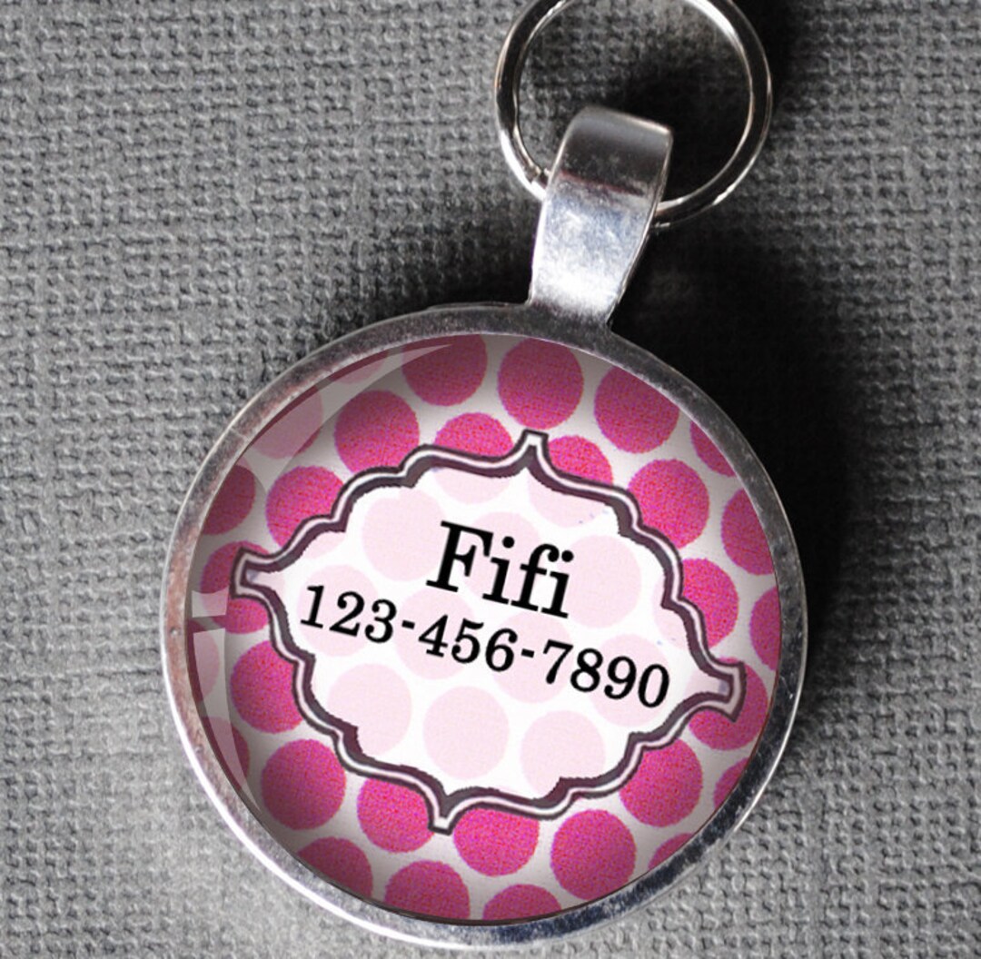 Pet Id Tag Pink Polka Dotted Colorful Round Dog Tag 35mm Round - by ...