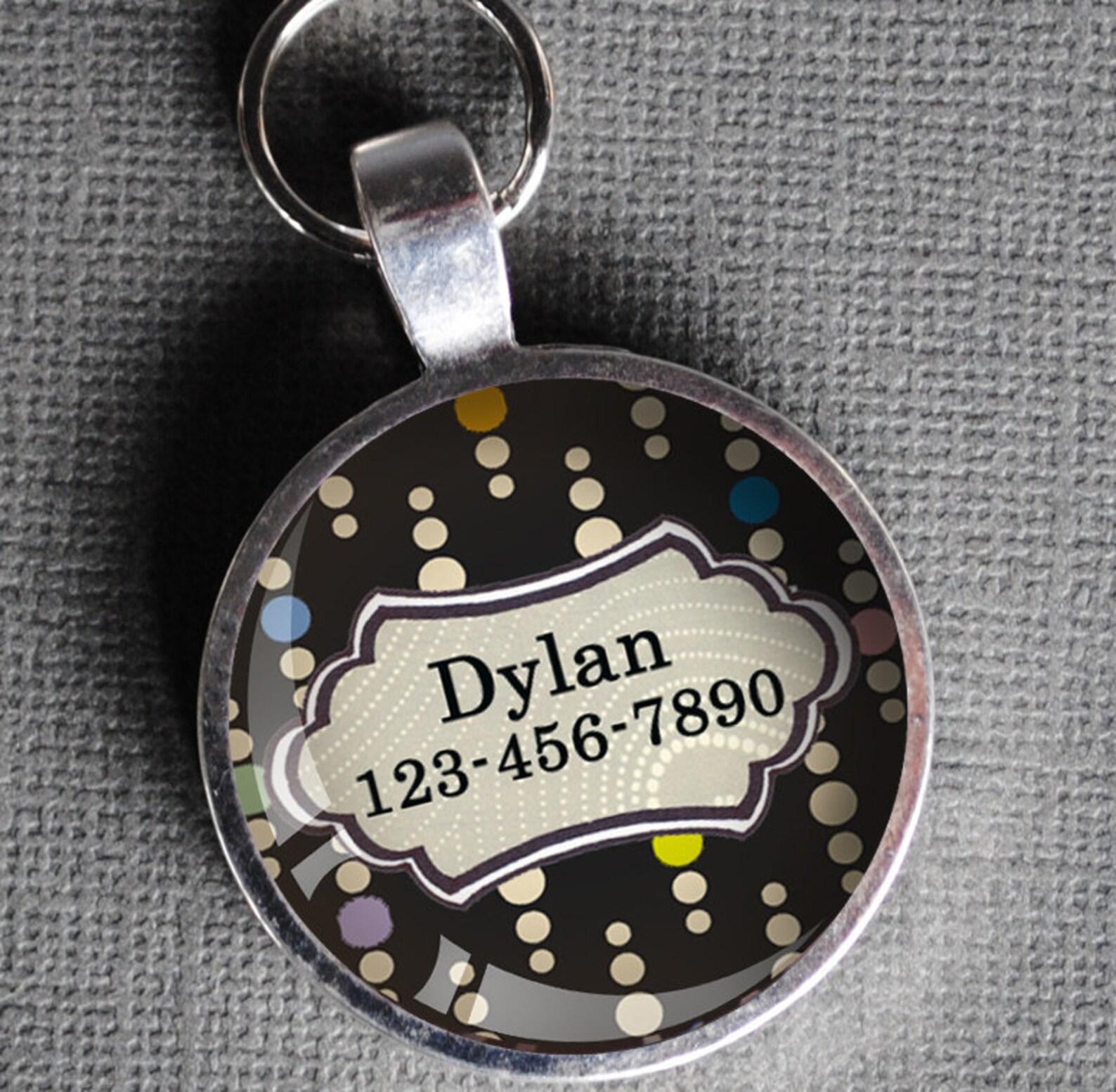 Multi-color, White, and Black Dotted Pet Id Tag Colorful Round Dog Tag ...