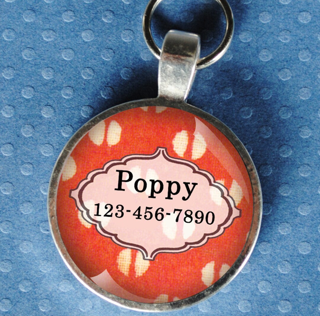 Pet Id Tag Bright Coral and White Patterned Colorful Round Dog Tag 35mm ...