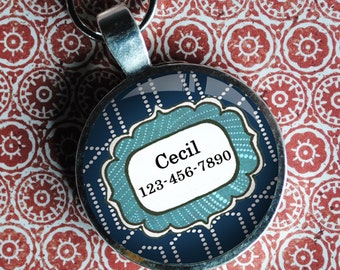 Pet Id Tag Blue Patterned Colorful Round Dog Tag 35mm Round | Etsy