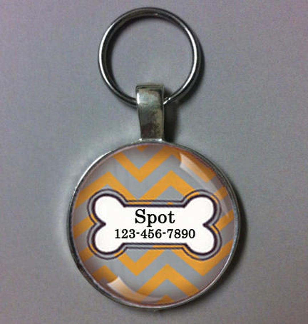 Pet Id Tag Yellow and Grey Zigzag Colorful Round Dog Tag 35mm Round ...