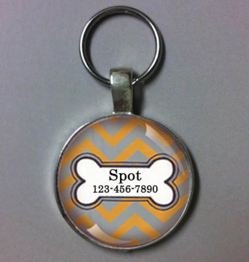 Pet Id Tag Yellow and Grey Zigzag Colorful Round Dog Tag 35mm - Etsy