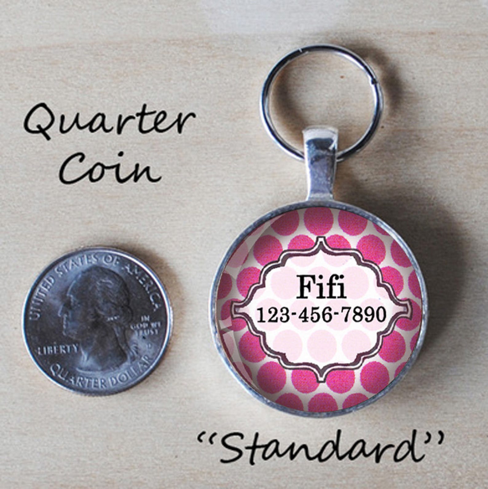 Pet Id Tag Pink Polka Dotted Colorful Round Dog Tag 35mm Round - Etsy