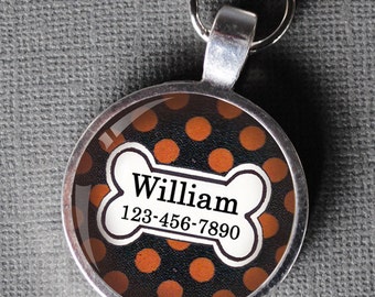 Pet Id Tag Orange Polka Dot Colorful Round Dog Tag 35mm Round | Etsy