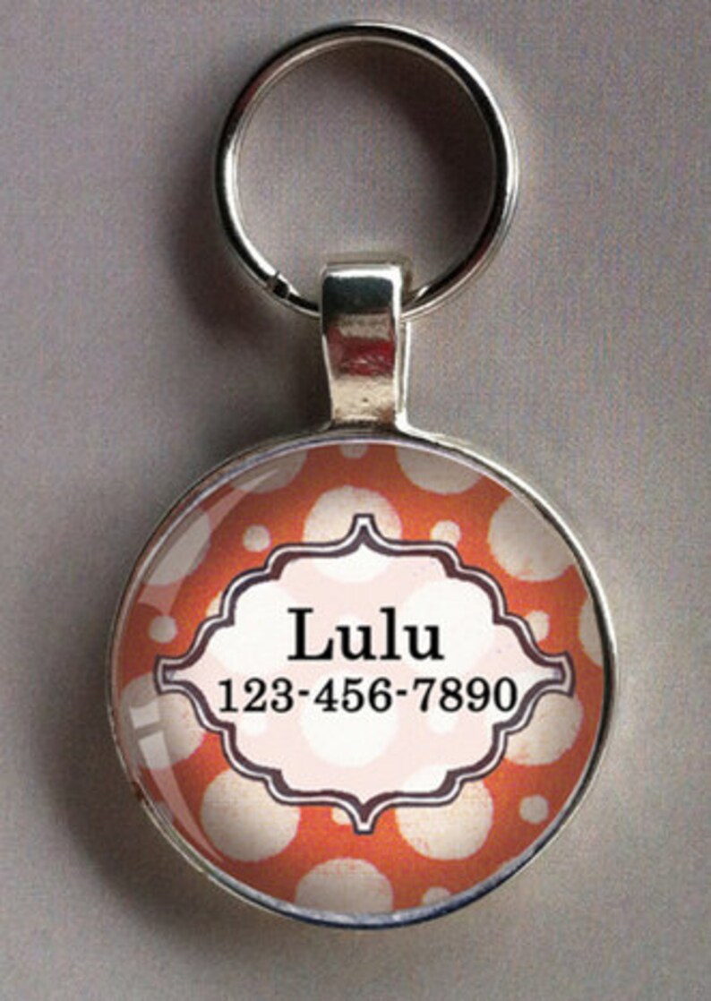 Pet Id Tag Orange Polka Dot Colorful Round Dog Tag 35mm Round by ...