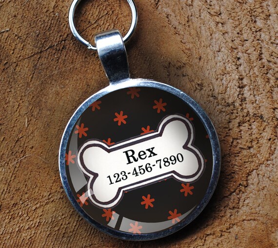 Red and Black Patterned Pet Id Tag Colorful Round Dog Tag 35mm | Etsy