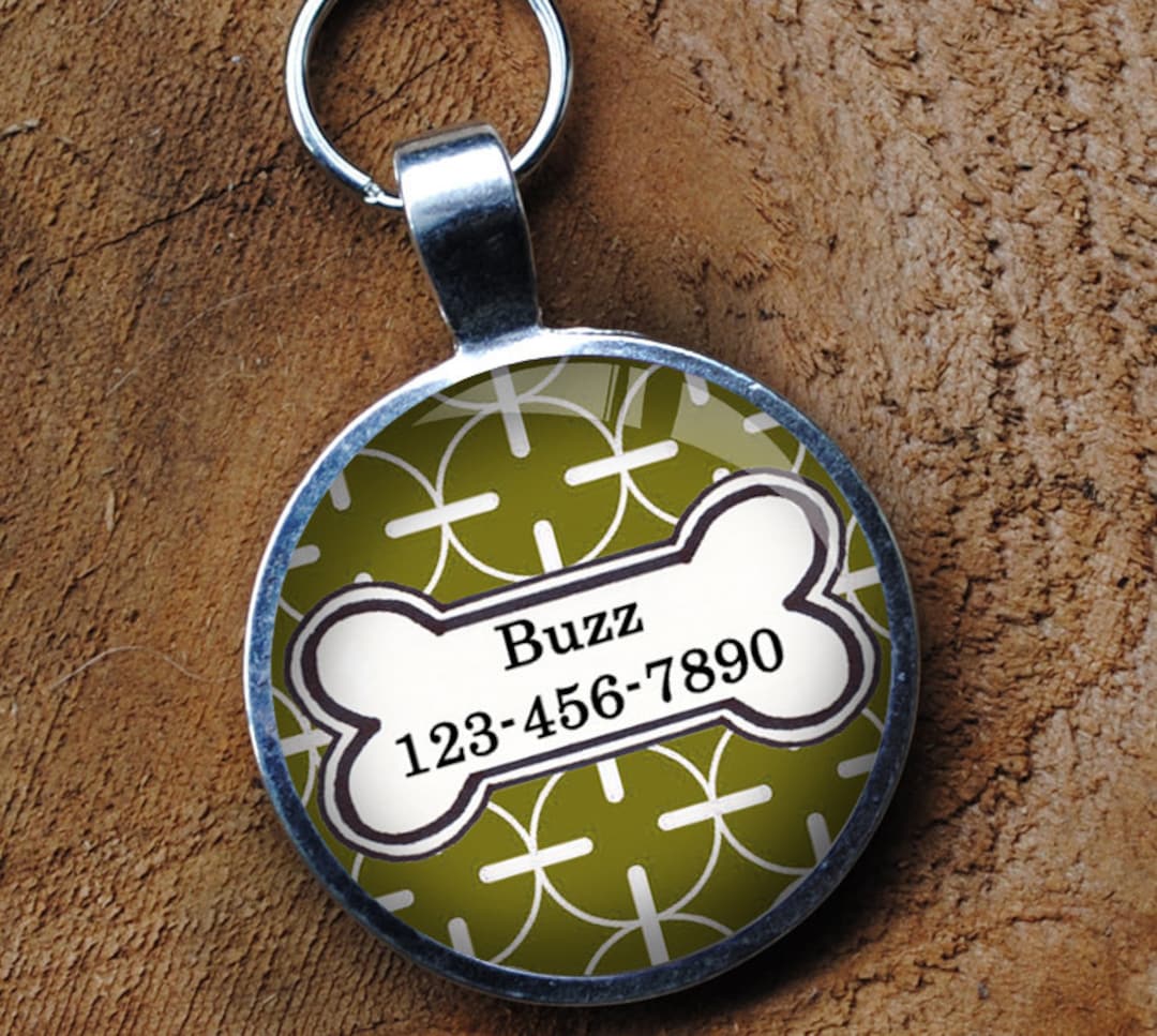 Pet Id Tag Bright Green and White Patterned Colorful Round Dog Tag 35mm ...