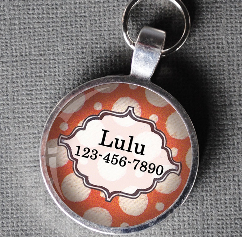Pet Id Tag Orange Polka Dot Colorful Round Dog Tag 35mm Round by ...