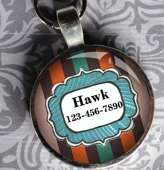 Pet iD Tag blue orange and brown colorful round Dog Tag 35mm | Etsy