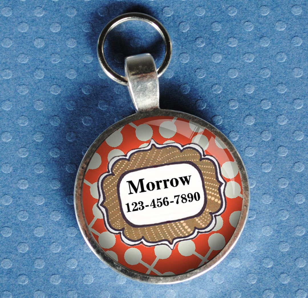 Pet Id Tag Orange and Grey Gray Colorful Round Dog Tag 35mm Round - by ...