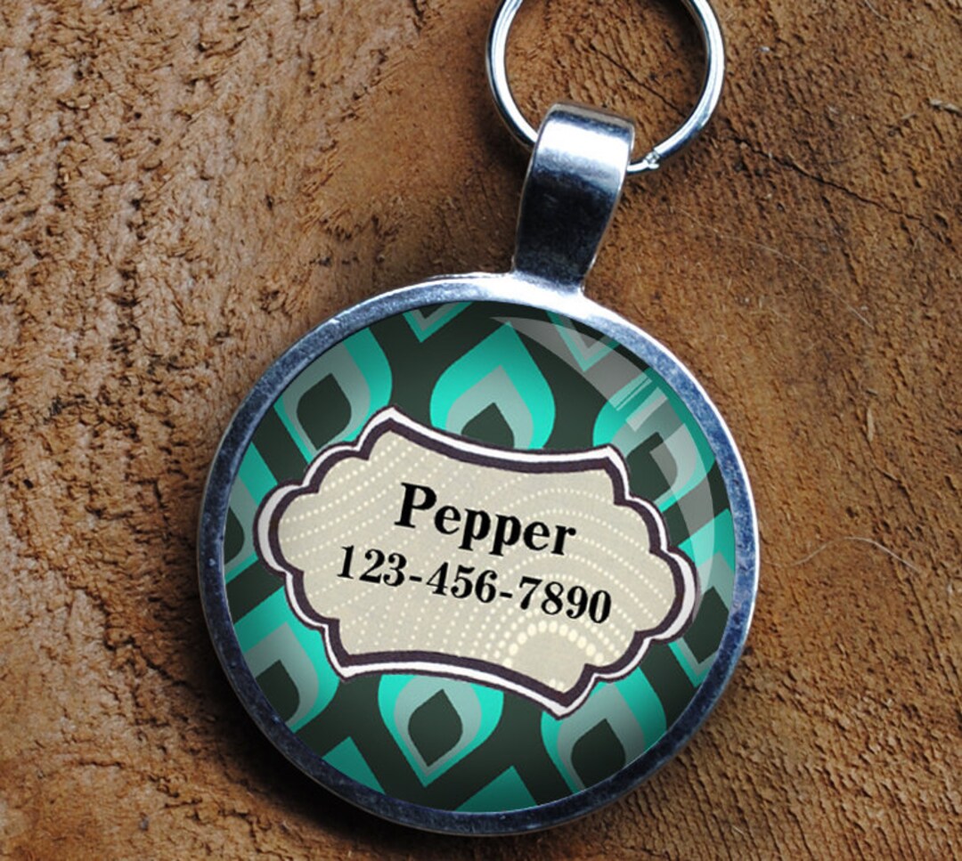 Pet Id Tag Green Blue Patterned Colorful Round Dog Tag 35mm Round - by ...