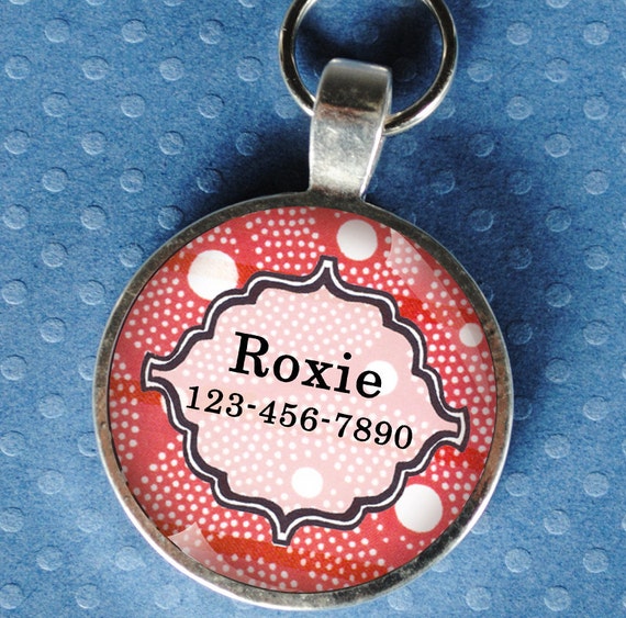 Pet iD Tag red and white patterned colorful round Dog Tag 35mm | Etsy